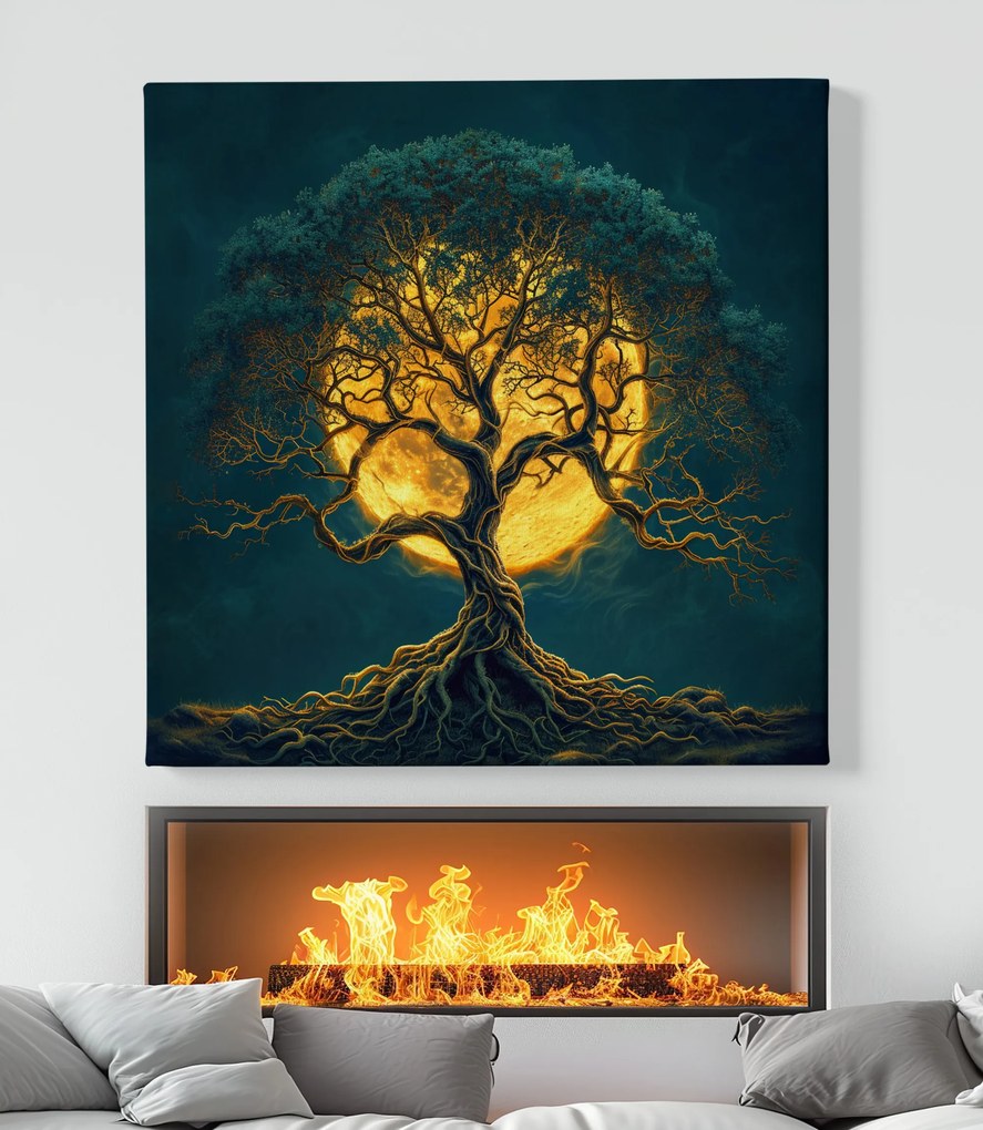 Obraz na plátně - Strom života Zářivý úplněk FeelHappy.cz Velikost obrazu: 60 x 60 cm