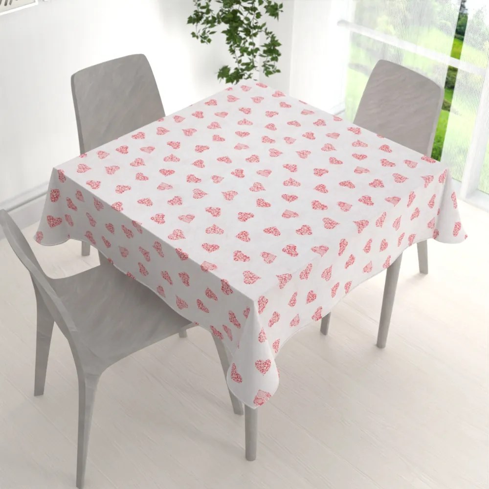 Biante Dekorační čtvercový ubrus Leona LN-148 Červená srdíčka na režném 90x90 cm