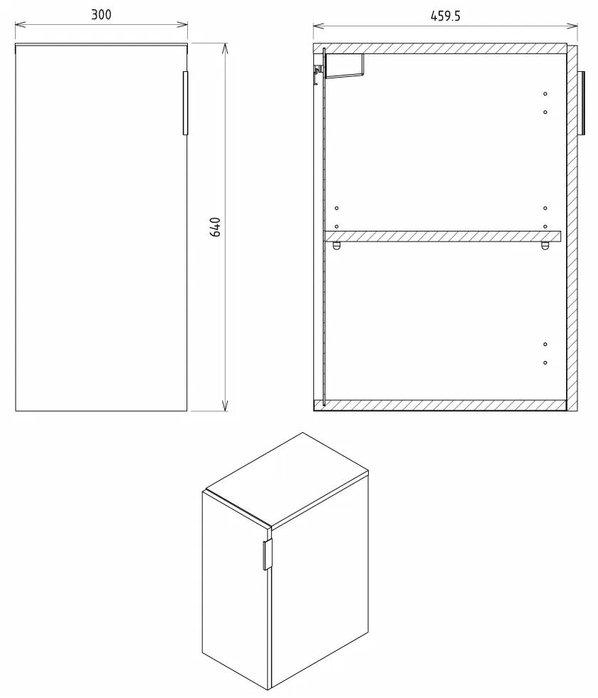 Sapho CIRASA skříňka spodní dvířková 30x64x46cm, pravá/levá, dub alabama strip CR301-2322