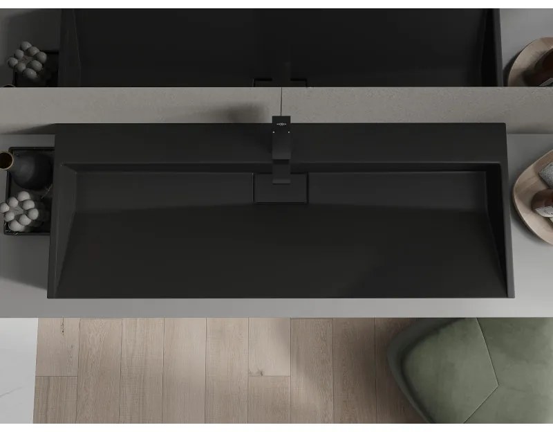 Mexen Ava, umyvadlo na desku z konglomerátu 1/O 120 x 46 cm, černá matná, 23011271