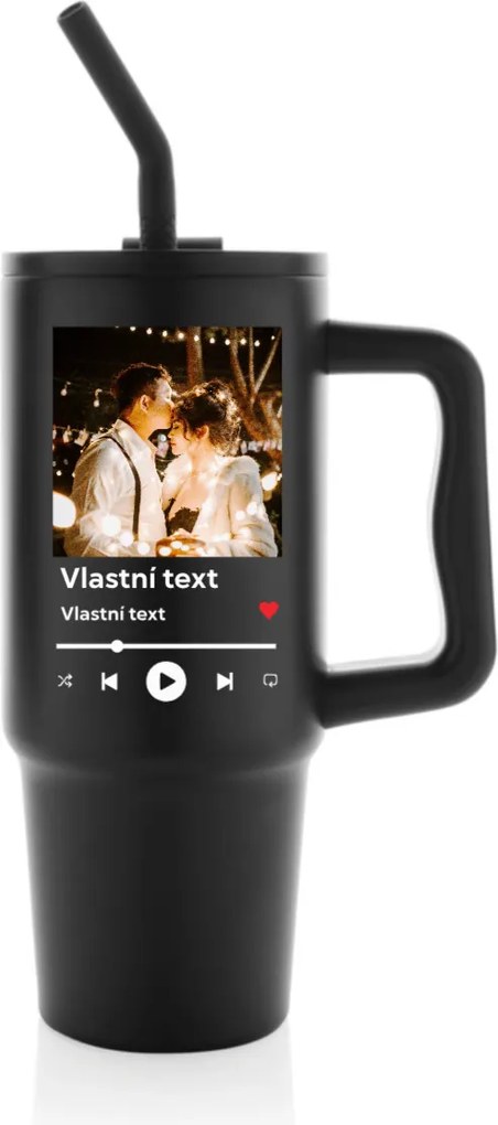 Personalizovaná nerezová termoska s barevným víčkem s motivem přehrávače