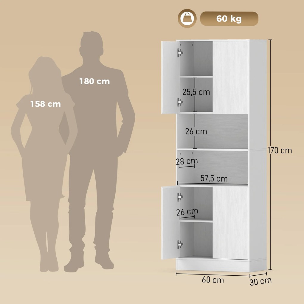 HOMCOM kuchyňská skříň/skříň na potraviny 170 cm s nastavitelnou policí, bílá