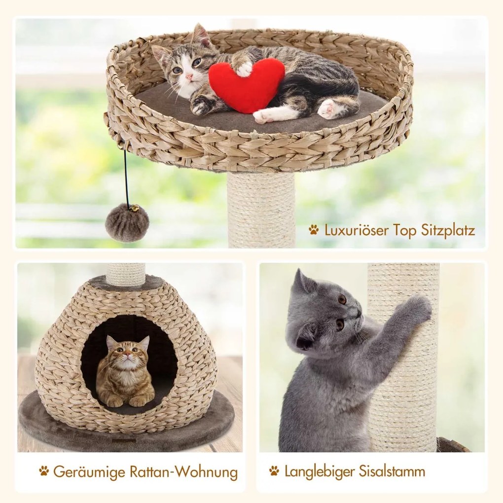 Costway Small Cat Tree s jeskyní a přírodním sisalem a ručně vyrobeným košíkem φ