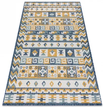 koberec SISAL COOPER Aztécký, Etno, Cikcak 22218 ecru / tmavě modrá velikost 180x270 cm | krásné koberce cz
