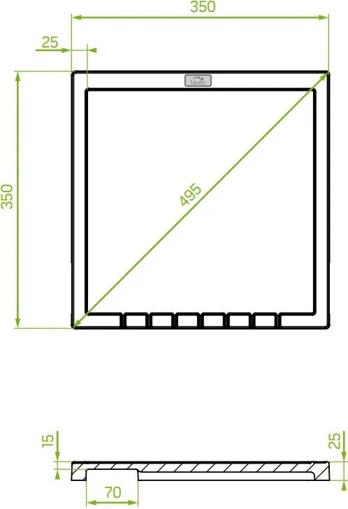 Laveo Halvo, granitový odkapávač 350x350x25 mm, šedá, LAV-OBA_501T