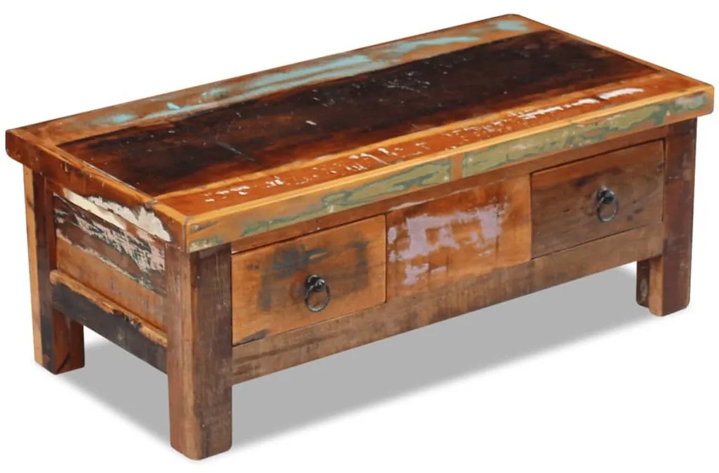 Konferenční stolek zásuvky masivní recyklované dřevo 90x45x35cm 243321