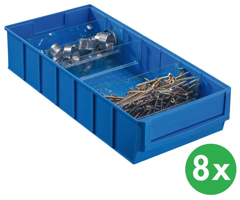 Allit Plastový regálový box ShelfBox typ E - 183 x 400 x 81 mm, 8 ks, modrý