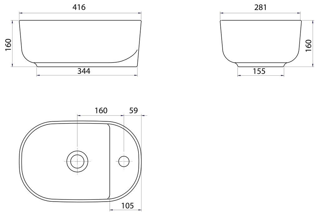 Sapho Sapho, MANAKI keramické umyvadlo 42x28 cm, bílá, TU0076