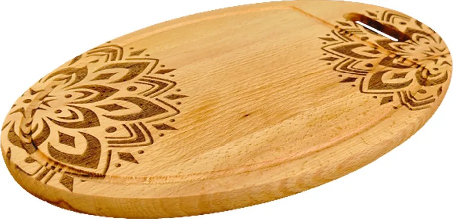 AMADEA Dřevěné servírovací prkénko - podnos oválné mandala, masivní dřevo, 35 cm