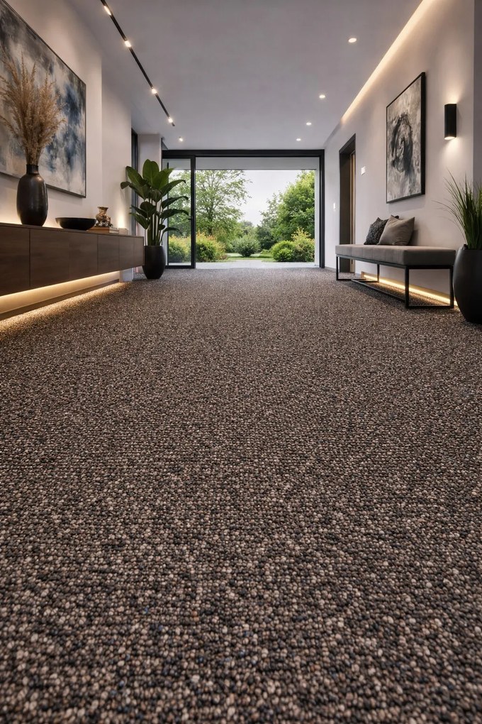 Timzo, Metrážový koberec New Techno 3516 tm. béžové, zátěžový, na míru, šíře 4m,5m, béžová, ab (mřížka), chodba / předsíň