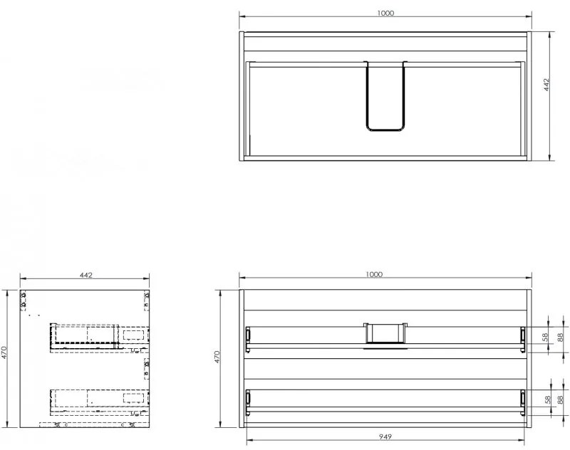 Mexen Box-A, závěsná skříňka 100 cm, 2 zásuvky, ořech, 91AX0-1000-470-2-86