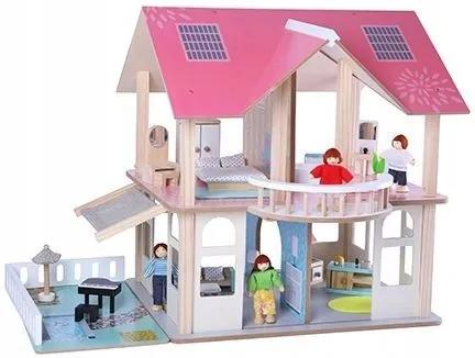ECOTOYS Dřevěný domek pro panenky Eco Toys + 4 panenky