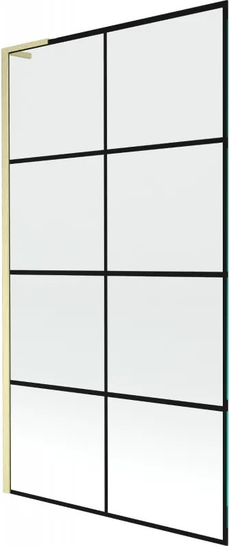 Mexen Next L, 1-křídlová vanová zástěna 100 x 150 cm, 6mm čiré sklo-černý vzor, ​​zlatý matný profil, 895-100-000-03-77-55