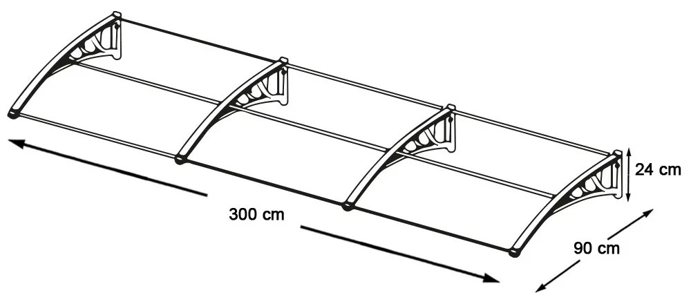 Plastová vchodová stříška ve více velikostech a barvách - 300x90 cm, černá
