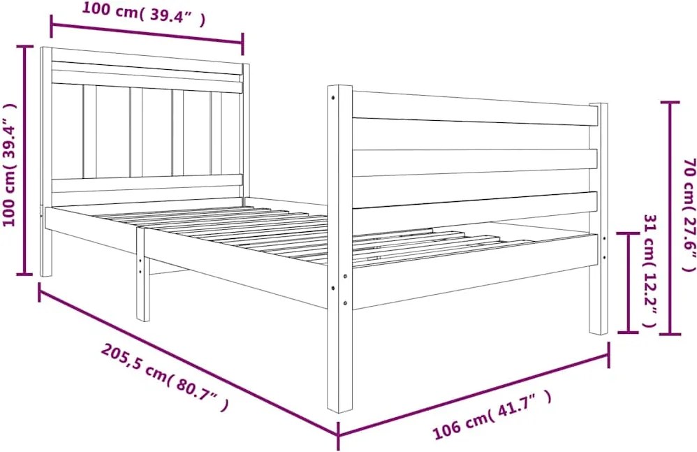 Rám postele masivní dřevo 100 x 200 cm 3100644