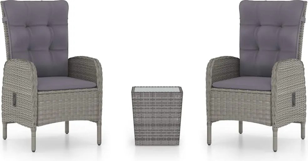 3dílný zahradní bistro set polyratan a sklo šedý 3058534