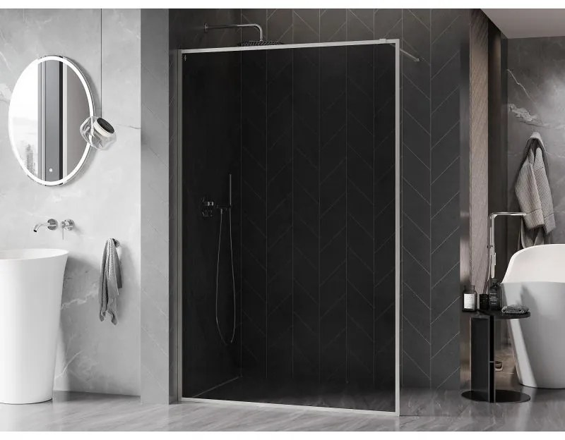 Mexen Kioto-F, sprchová zástěna s rámem 90 x 202 cm, 8 mm šedé sklo, ocelový profil, 800-090-104-97-40