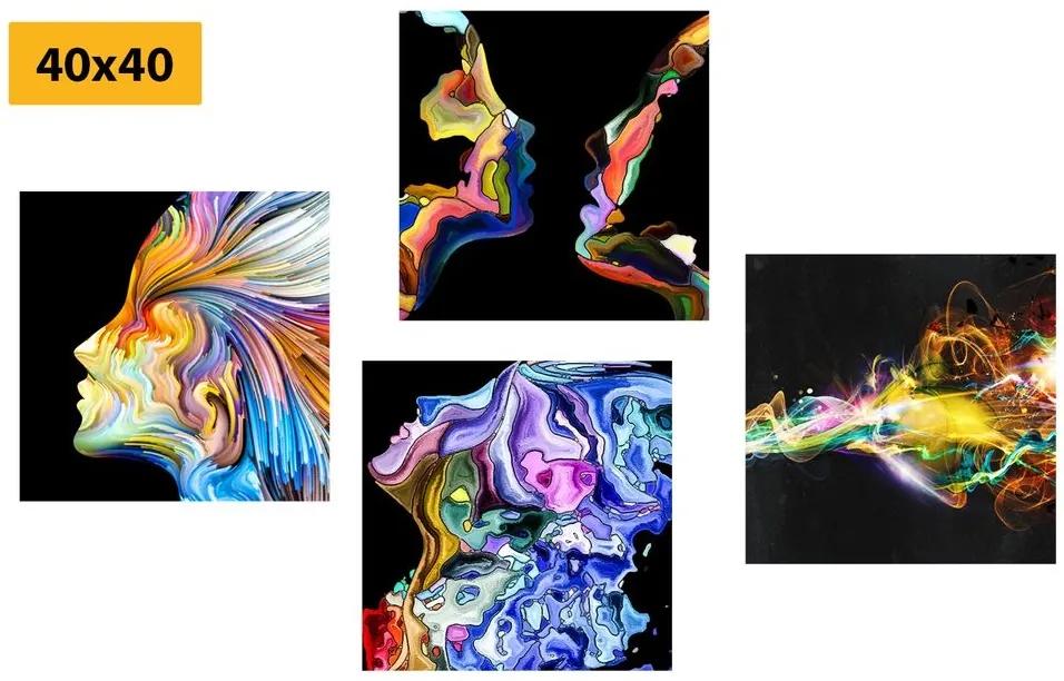 Set obrazů barevná abstrakce na černém pozadí - 4x 40x40 cm