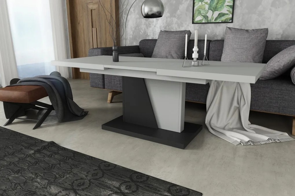 Mazzoni NOIR světle šedý / černý, rozkládací, konferenční stůl, stolek