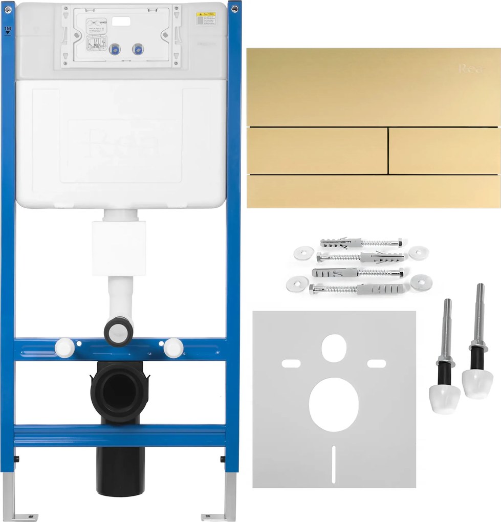 Rea Rea, Podomítkový WC systém K011A-Q + tlačítka T Brush Gold, KPL-E0055