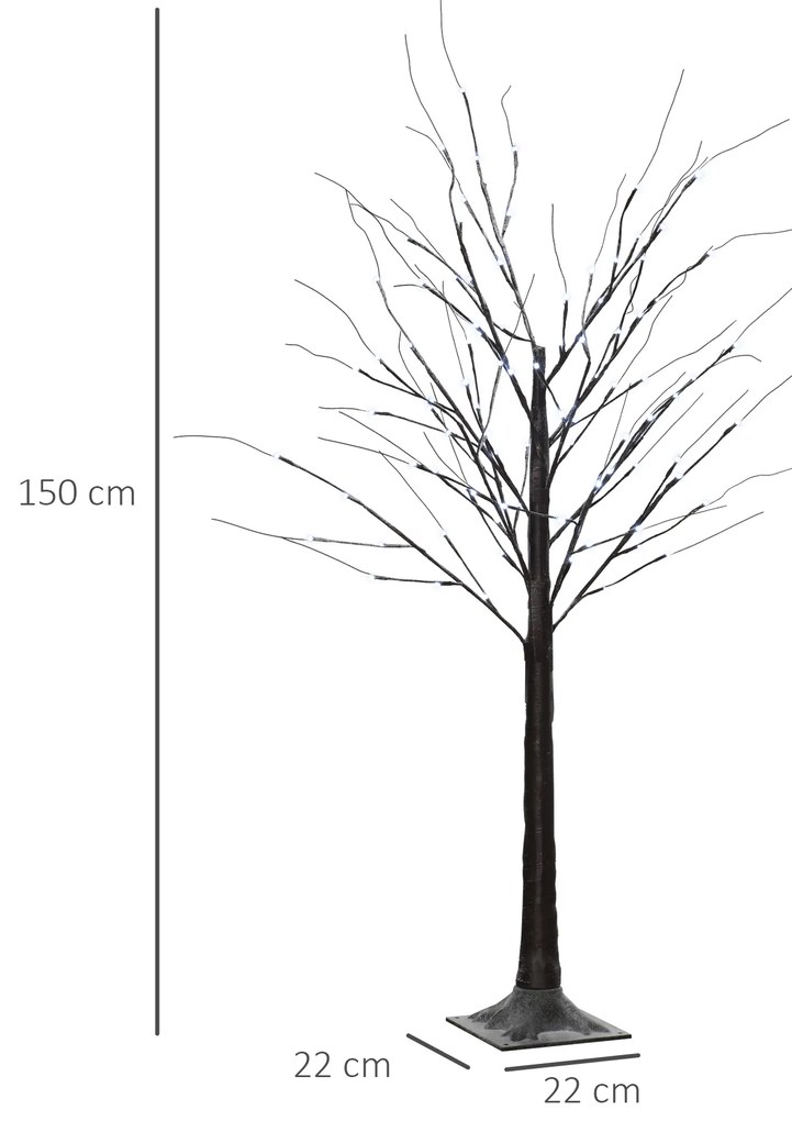 HOMCOM 150 cm umělý březový stromek s 96 LED světly a umělým sněhem pro vánoční výzdobu a oslavy, ideální na večírky, svatby | Aosom.de