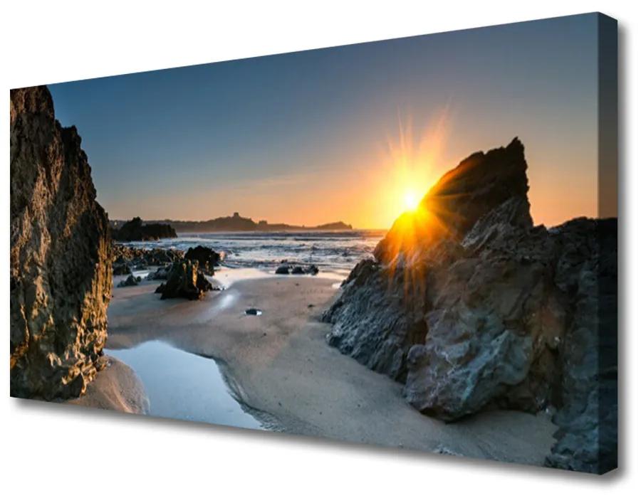 Obraz na plátně Skála Pláž Slunce Krajina 120x60 cm