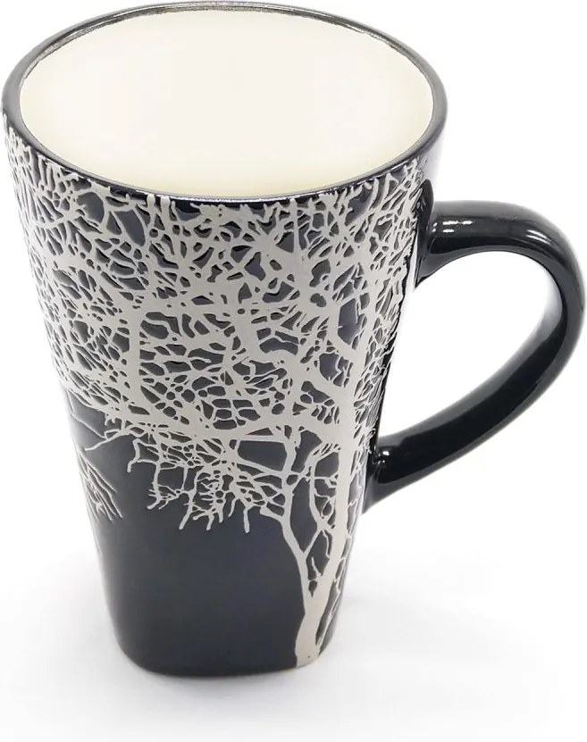Kameninový hrnek Strom, 500 ml – vysoký, černý, severský minimalistický design