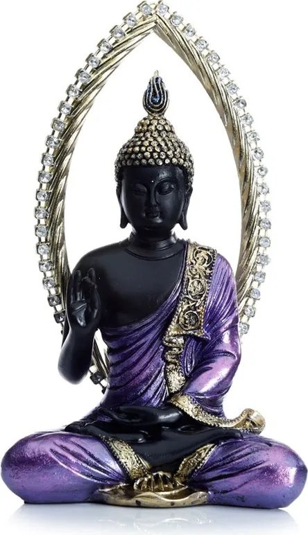 Purpurově-černý thajský Buddha meditace 25 cm