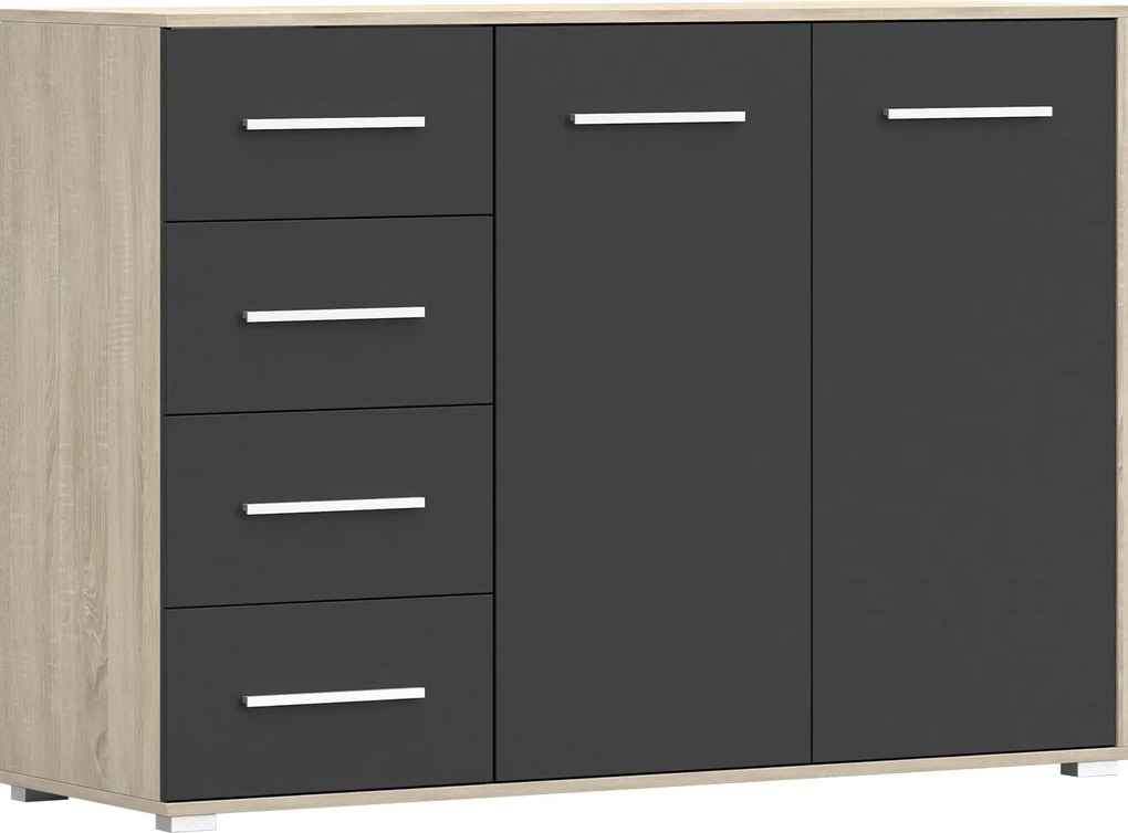 IDZ Komoda FRIDA 2D4S 01, 135 cm Černá / Dub Sonoma