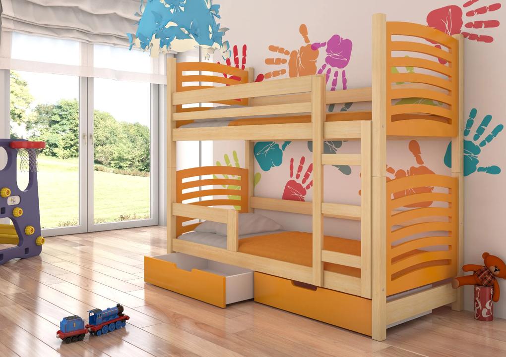 Dvoupatrová postel s matracemi OSUNA Hlavní barva: Bílá, Další barva: Orange