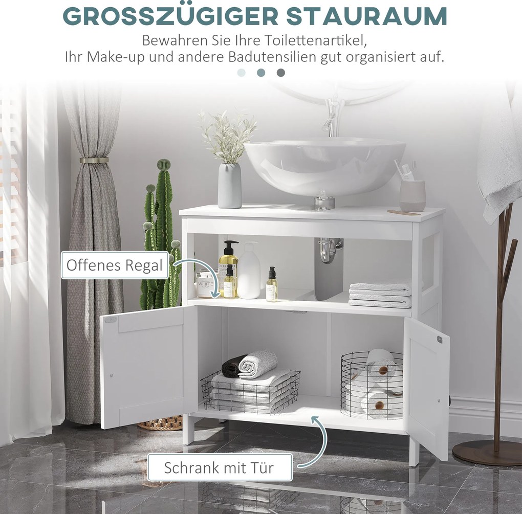 Podskříňový kabinet Kleankin se 2 dvířky a otevřenou policí, moderní design, nosnost 30 kg, 60x30x60 cm, bílý