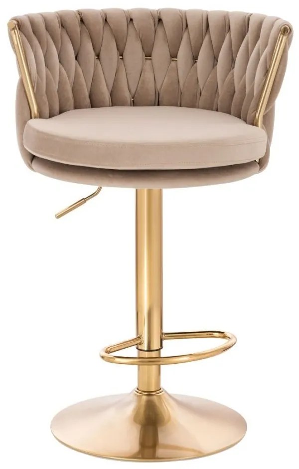 LuxuryForm DESIGN Barová židle LYON VELUR na zlaté kulaté podstavě - latte