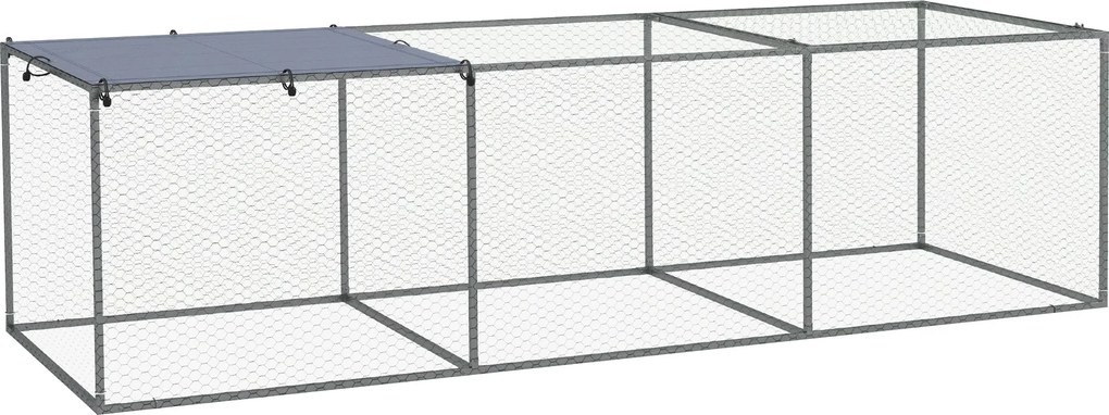 PawHut Venkovní Kurník pro Králíky 3 m² pro Malá Zvířata 3 x 1 x 0,8 m Galvanizovaná Ocel, 1 Horní Dveře, Kryté Prostor Tarp | Aosom