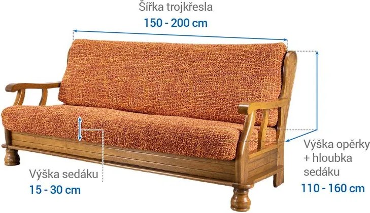Bielastické potahy GRAFITI NOVÉ cihlové trojkřeslo s dřevěnými rukojeťmi (š. 150 - 200 cm)