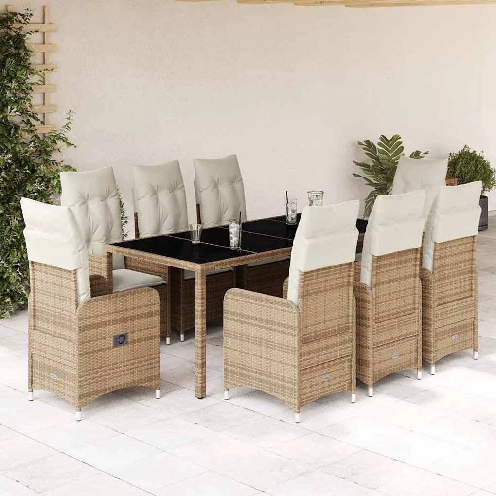 9dílný zahradní bistro set s poduškami béžový polyratan 3277102
