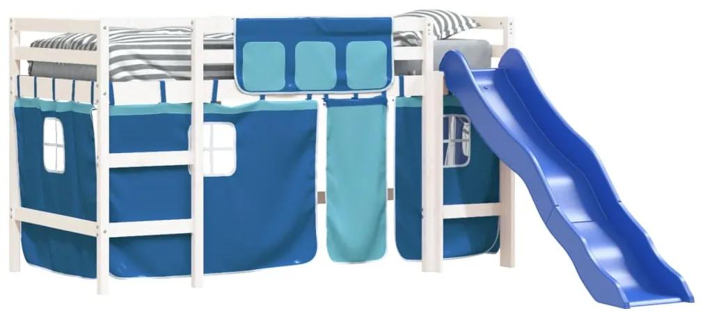 Dětská patrová postel se závěsy modrá 80 x 200 cm borovice - Default Title