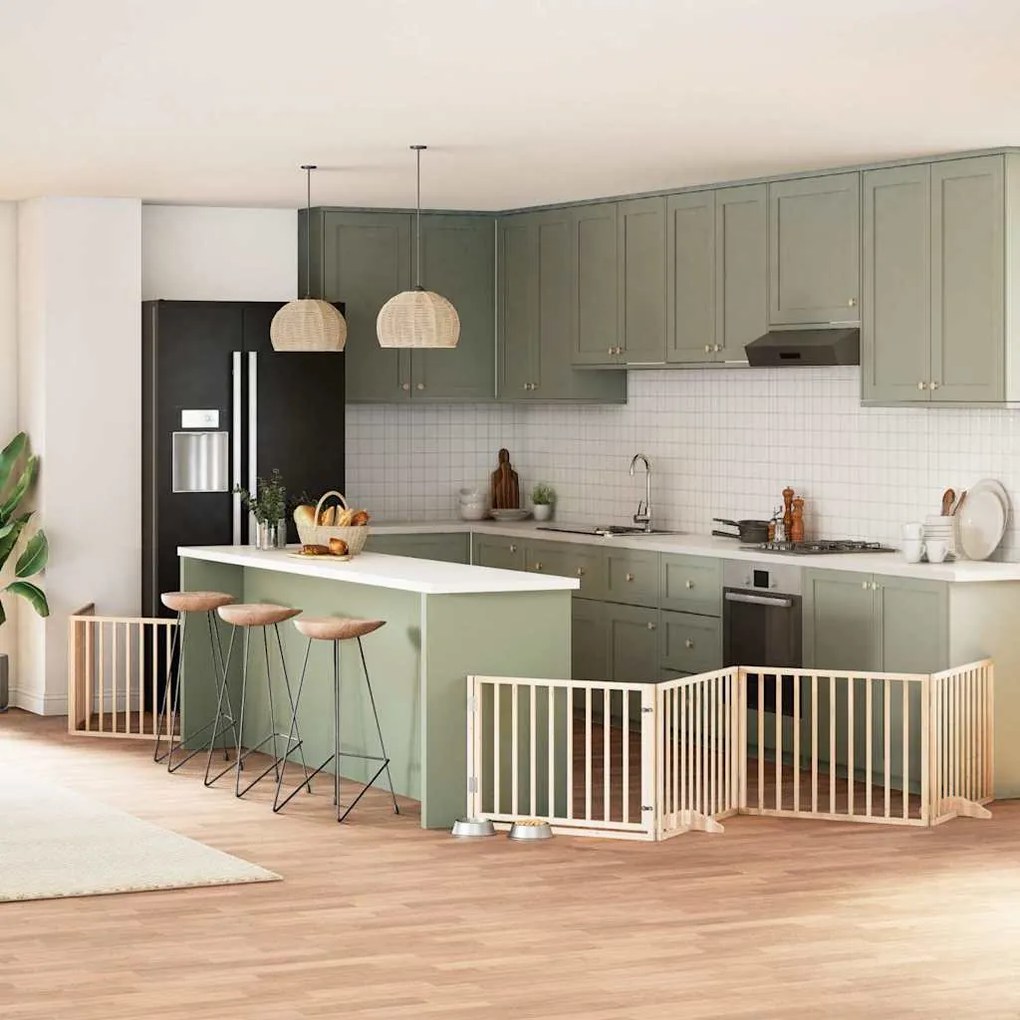 Zábrana pro psy s dvířky skládací 8 panelů 640 cm topol 3155554