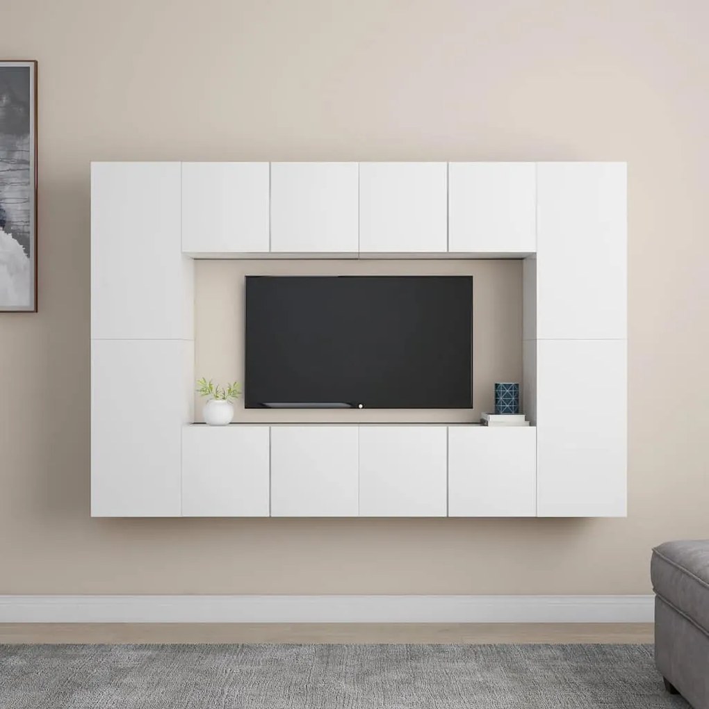 8dílný set TV skříněk bílý kompozitní dřevo 3078668