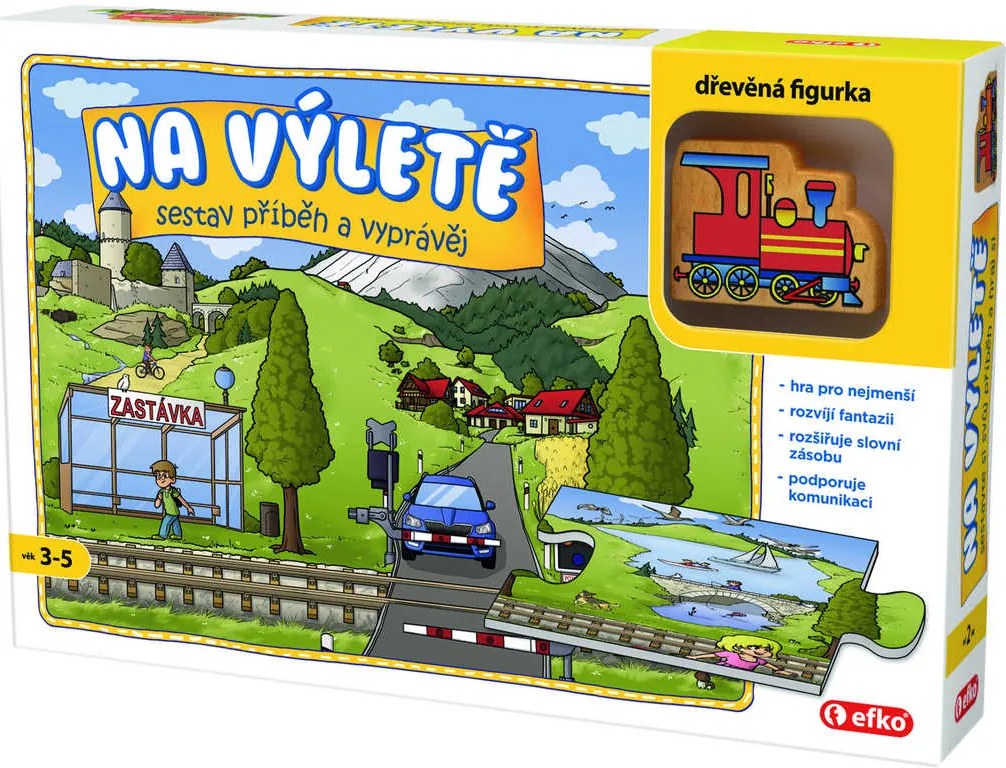 EFKO HRA Na výletě puzzle s příběhem skládačka s dřevěnou figurkou ef54648