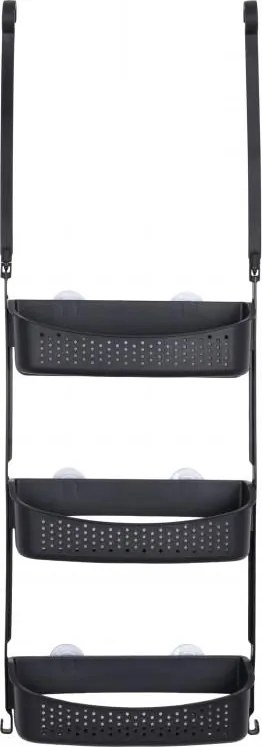 Erga Wiki, koupelnový koš, závěsný organizér 31x88 cm s přísavkami, 3řadý, černá matná, ERG-YKA-CH.WIKI-3-BLK