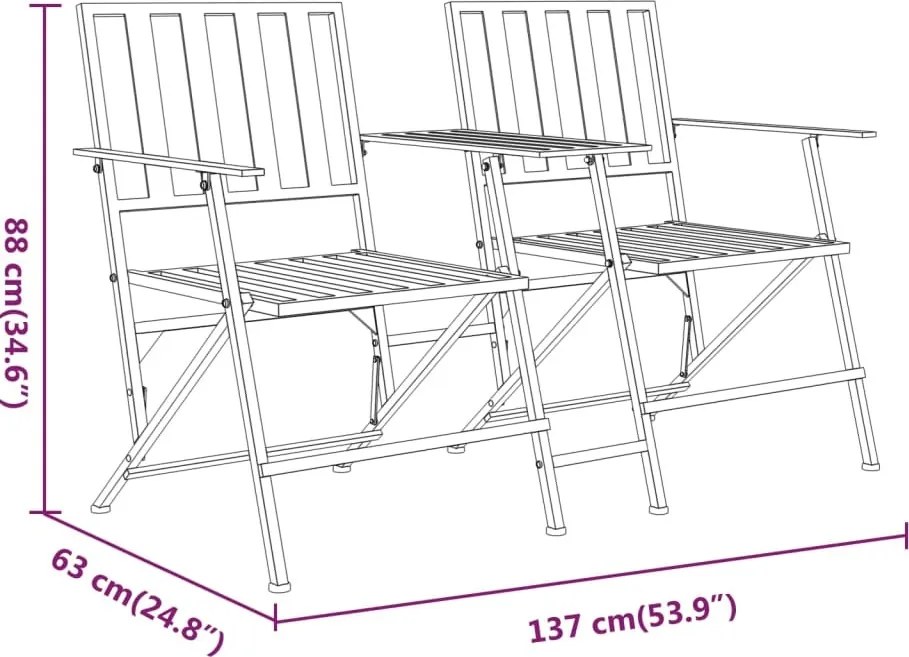 vidaXL Skládací 2místná zahradní lavice 137 cm černá ocel [318820]