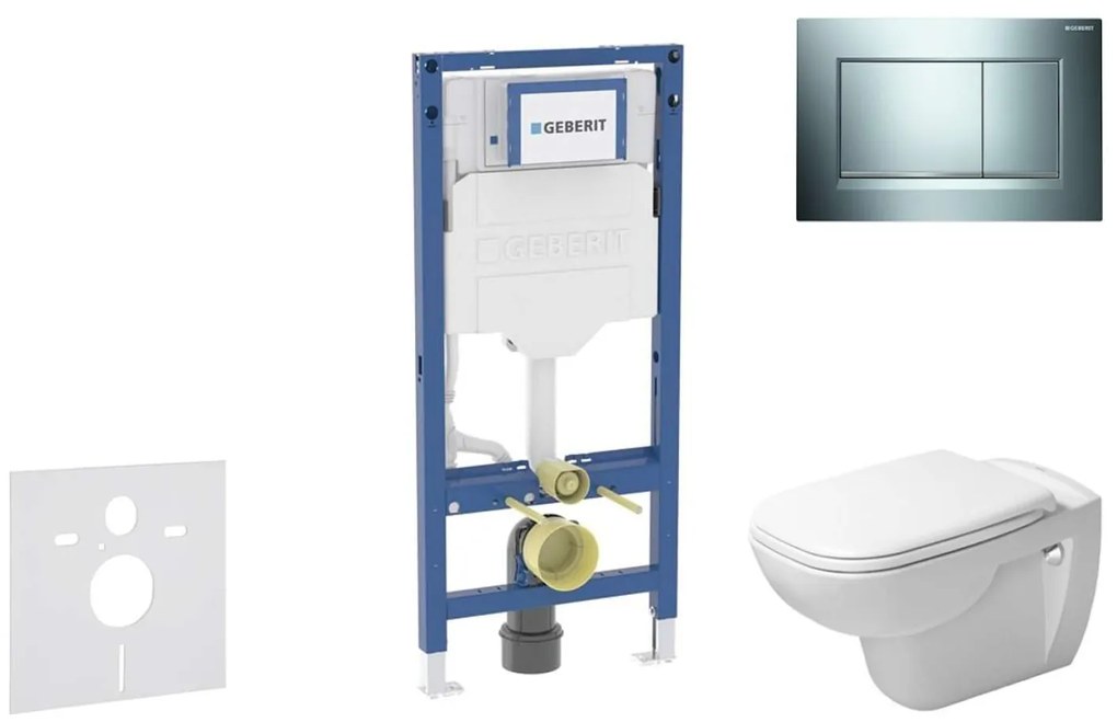 Geberit Duofix - Set předstěnové instalace, klozetu D-Code a sedátka softclose, tlačítko Sigma20, chrom/matný chrom SANI11CP1105