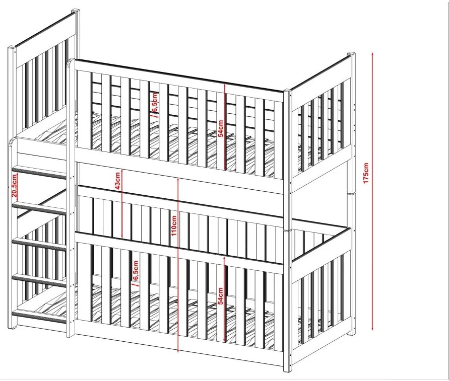 Legno Dětská patrová postel Karel grafit Rozměr (cm): 80x180
