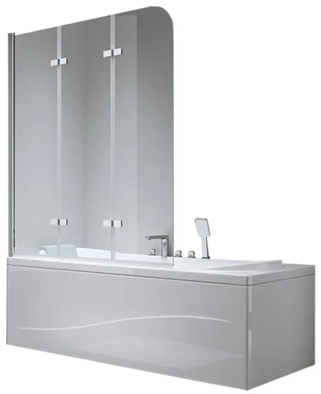 BPS-koupelny Trojdílná vanová zástěna HYD-PR05 100x140 chrom/transparent