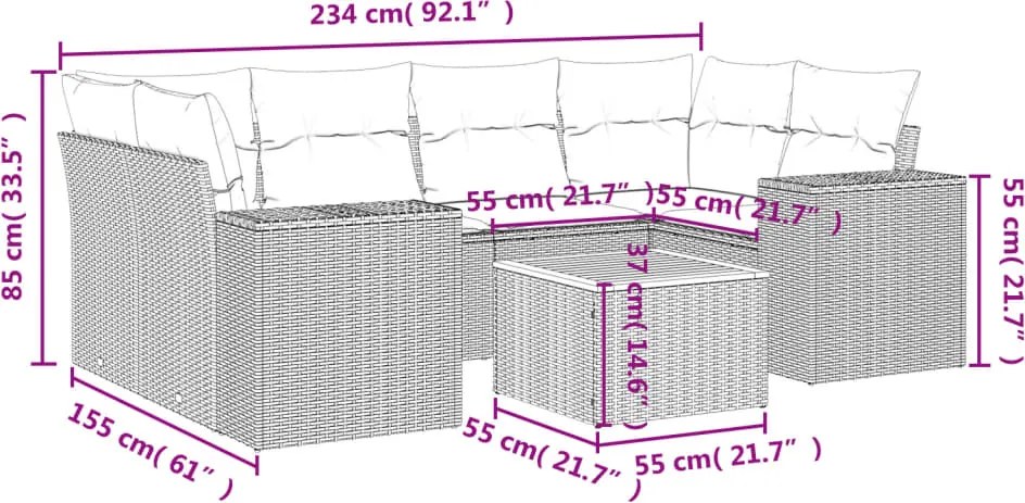 7dílná zahradní sedací souprava s poduškami béžová polyratan 3225345