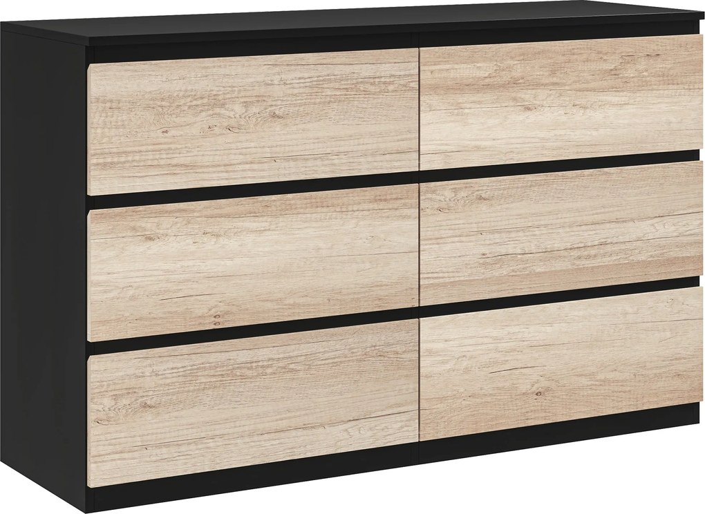 HOMCOM Komoda do ložnice, 6 zásuvek, dřevěná komoda s protiskluzovými nohami, do obývacího pokoje, jídelny, chodby, 120x39x75 cm, černá a dřevěná barv