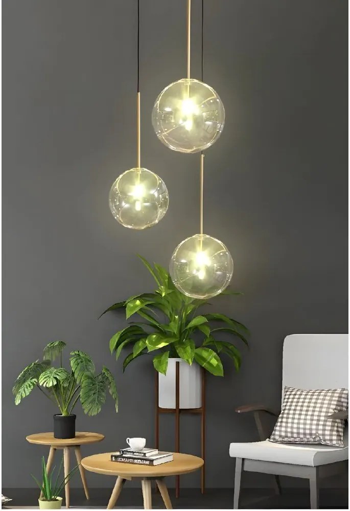 Toolight Rea, Skleněné kulové závěsné stropní svítidlo 15cm APP1680-1CP, OSW-04300