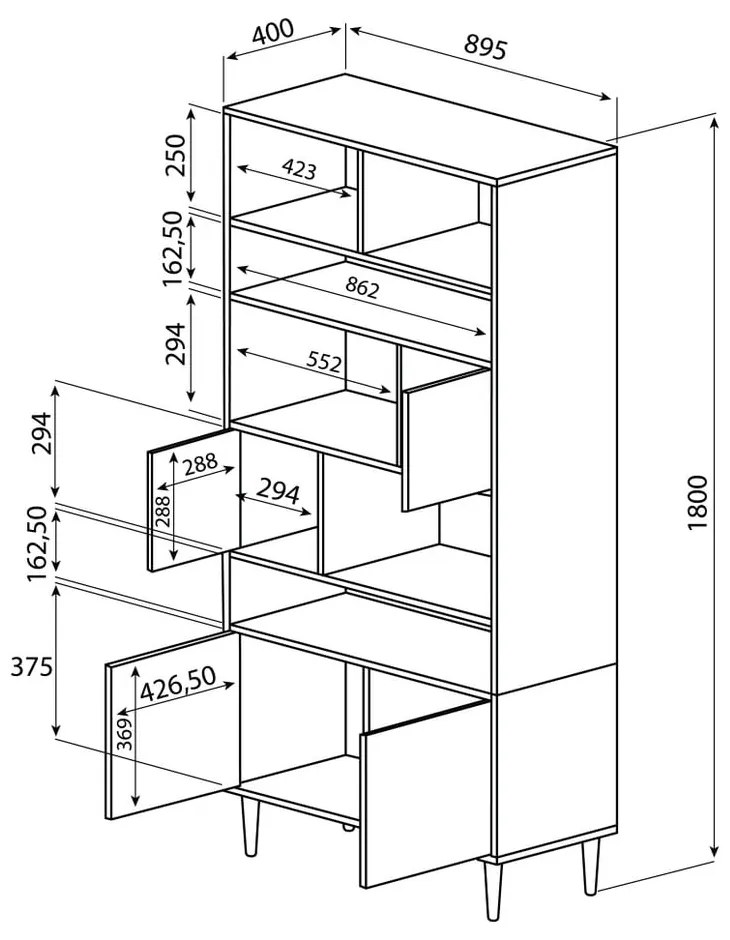 Růžová knihovna v dekoru dubového dřeva TemaHome Horizon