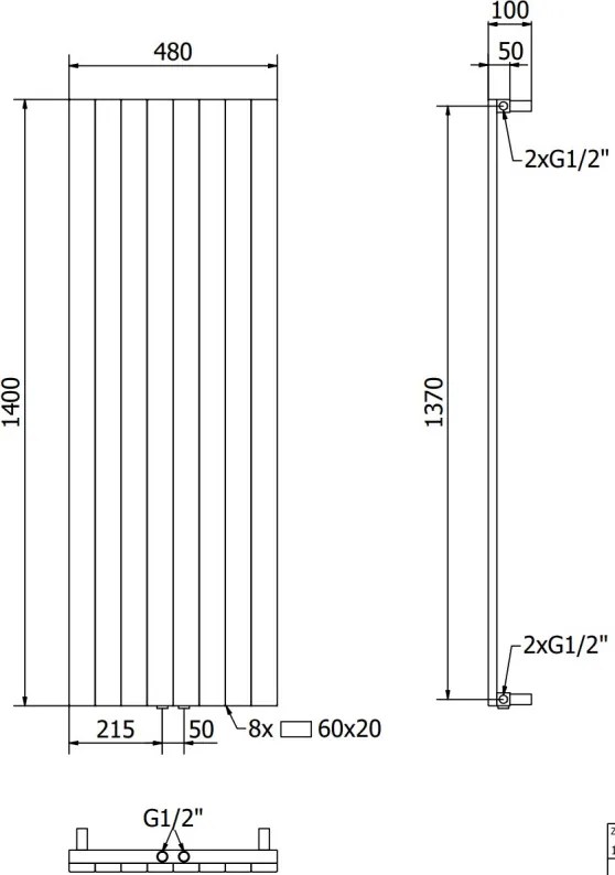 Mexen Topeka dekorativní radiátor 1400 x 480 mm, 950 W, černý - W210-1400-480-00-70