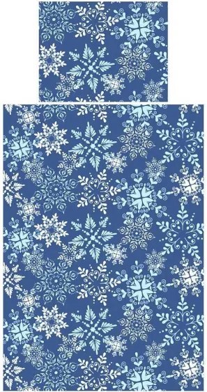 DADKA VRACOV Povlečení krep Snowflakes šedomodré 200x200, 2x70x90 cm